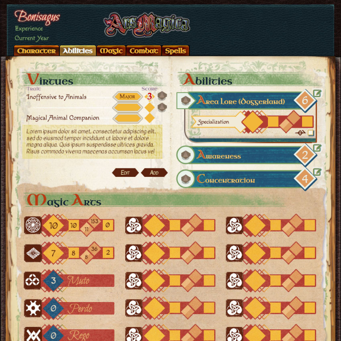 Ars Magica 5e Anniversary Roll20 Sheet by Richard Tran - Indiegogo