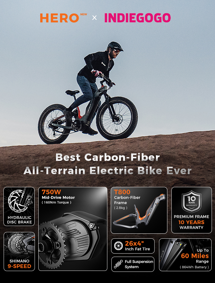 HERO: Best Carbon-Fiber All-Terrain Electric Bike by Heybike - Indiegogo